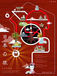 Attractive japan travel poster design Royalty Free Vector