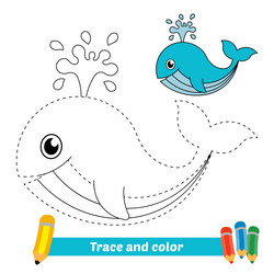 Trace and color for kids whale Royalty Free Vector Image