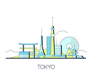 Tokyo skyline japan line art Royalty Free Vector Image