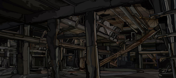 Dark background of ruins inside an abandoned Vector Image