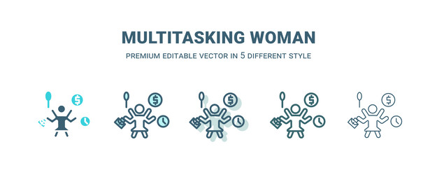 Multitask icon in 5 different style outline Vector Image