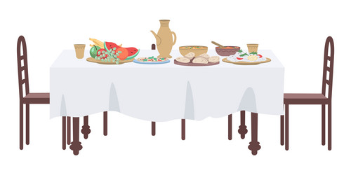 Dining table semi flat color object Royalty Free Vector