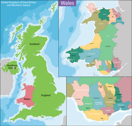 Preserved counties of wales administrative map Vector Image