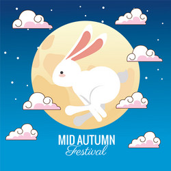 Mid autumn cute rabbit on moon with cloud in black