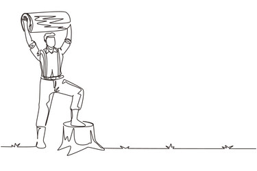 Single one line drawing smiling lumberjack man Vector Image