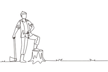Single one line drawing smiling lumberjack man Vector Image