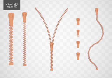 Metal zip fasteners silver zippers puller set Vector Image