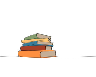 Stack of 5 antique books one line art continuous Vector Image