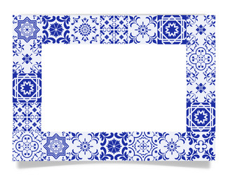 Frame with blue tiles mediterranean style Vector Image