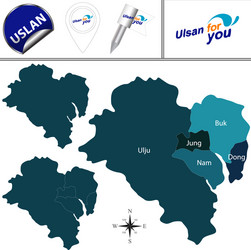 Map of ulsan with districts south korea Royalty Free Vector