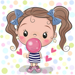Cute cartoon teddy bear girl with bubble gum Vector Image