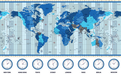 Time zone blue map detailed world Royalty Free Vector Image