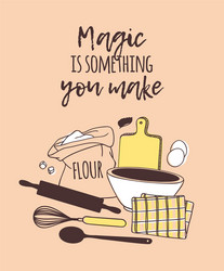 Hand drawn cooking tools and dishes quote Vector Image