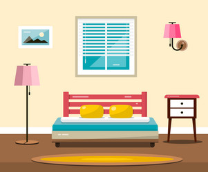 Hotel room cartoon with bed Royalty Free Vector Image