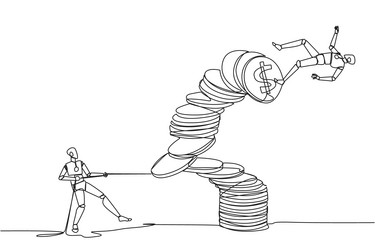 Continuous one line drawing robotic pull Vector Image