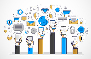 Internet communication and activity people hands Vector Image