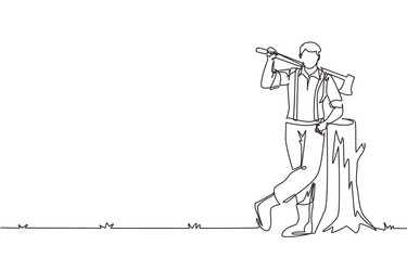 Single one line drawing lumberjack lean Royalty Free Vector