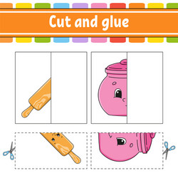 Cut and glue set flash cards education worksheet Vector Image