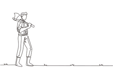 Single continuous line drawing lumberjack Vector Image