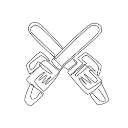 Continuous one line drawing crossed chainsaws Vector Image