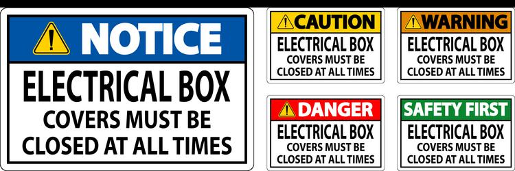 Danger sign electrical box covers must be closed Vector Image