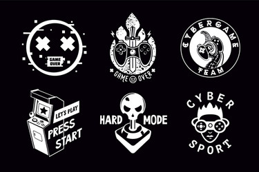Video game emblem set gamer retro style Royalty Free Vector