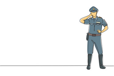 Single continuous line drawing policeman Vector Image