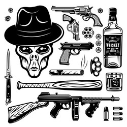 Gangsters automatic weapon tommy gun engraving Vector Image