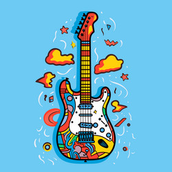 Electric guitar hand-drawn comic guitar Royalty Free Vector