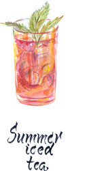 Glass cup of summer raspberry tea watercolor Vector Image