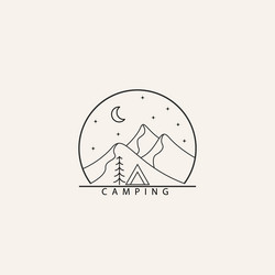 Camp cozy logo line art design Royalty Free Vector Image