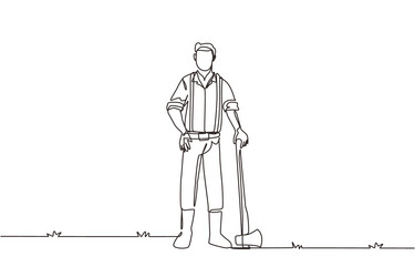 Single one line drawing female lumberjack Vector Image