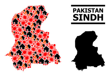 Red star mosaic map sindh province Royalty Free Vector Image