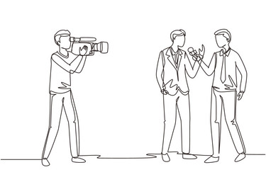 Single one line drawing journalists take Vector Image