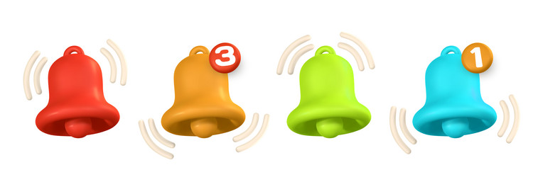 3d notification bell cute realistic yellow Vector Image