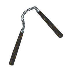 Single one line drawing hand holding nunchaku Vector Image
