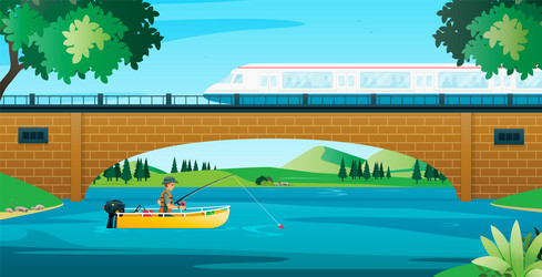 Background scene with bridge across in the park Vector Image