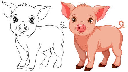 Cute pig cartoon isolated doodle outline Vector Image
