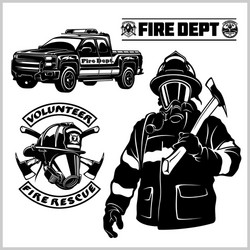 Fire department set - fireman s and emblems Vector Image