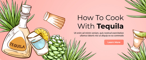 Collection engraving tequila party banner Vector Image