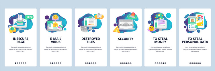 Stages of cybercrime attacks blue onboarding Vector Image