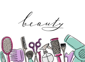 Hand drawn cosmetics set beauty and makeup Vector Image