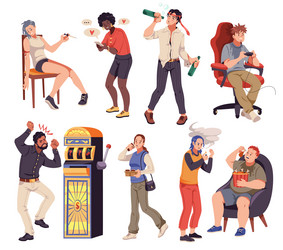 Addicted men and women cartoon unhappy people Vector Image