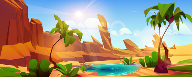 Desert oasis and palm tree landscape background Vector Image
