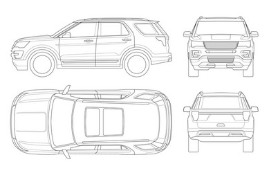Outline police car front side back views Vector Image