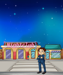 Border template with boys at night landscape Vector Image