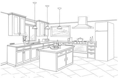 Kitchen interior drawing Royalty Free Vector Image