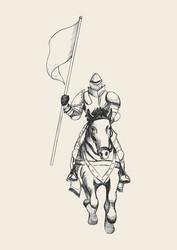 Symbol medieval knight on horse carrying a flag Vector Image