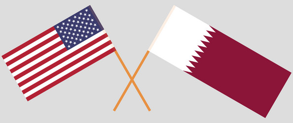 Crossed and waving flags usa qatar Royalty Free Vector Image