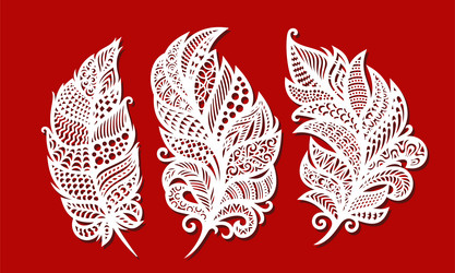 Set of decorative stylized feathers leaves quill Vector Image